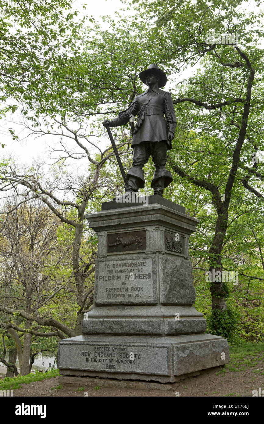 Pilgrim Fathers statue at Central Park in New York City, USA Stock ...