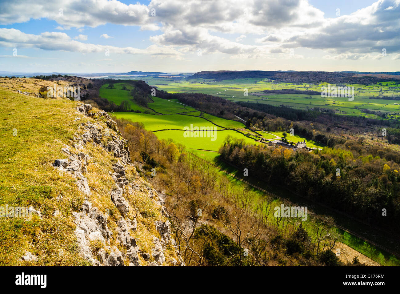 View south along the ridge of Scout Scar and over the Lyth Valley in ...