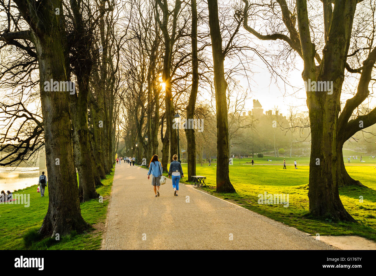 Women walking in Avenham Park beside the River Ribble Preston ...