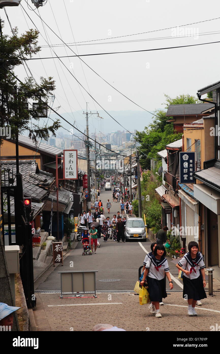 Crowd of visitors and tourists visit old town of Gion district, Kyoto ...