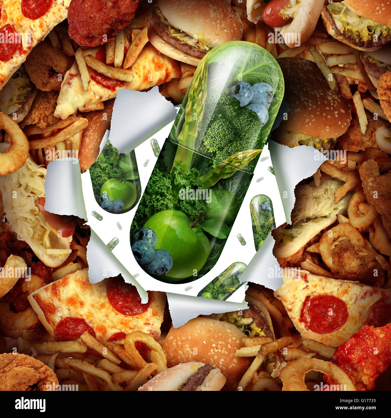 Diet Pill Concept as a natural green viatmin supplement made of fresh ...