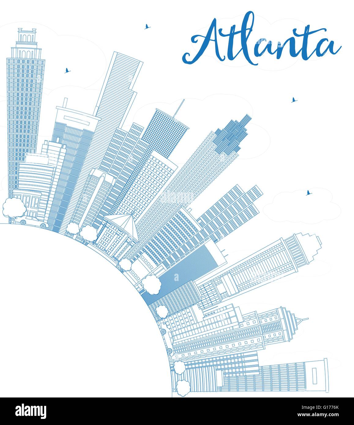 Outline Atlanta Skyline with Blue Buildings and Copy Space. Vector ...