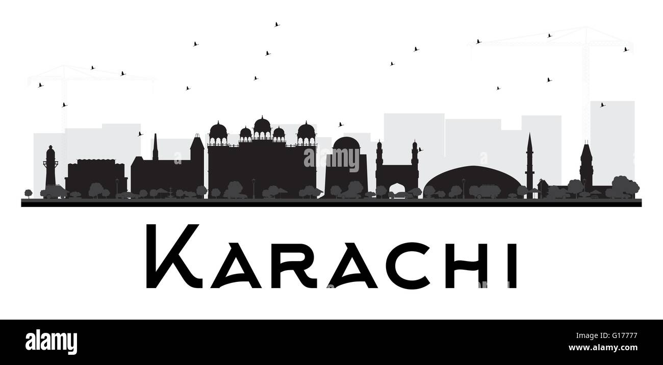 Karachi City skyline black and white silhouette. Vector illustration ...