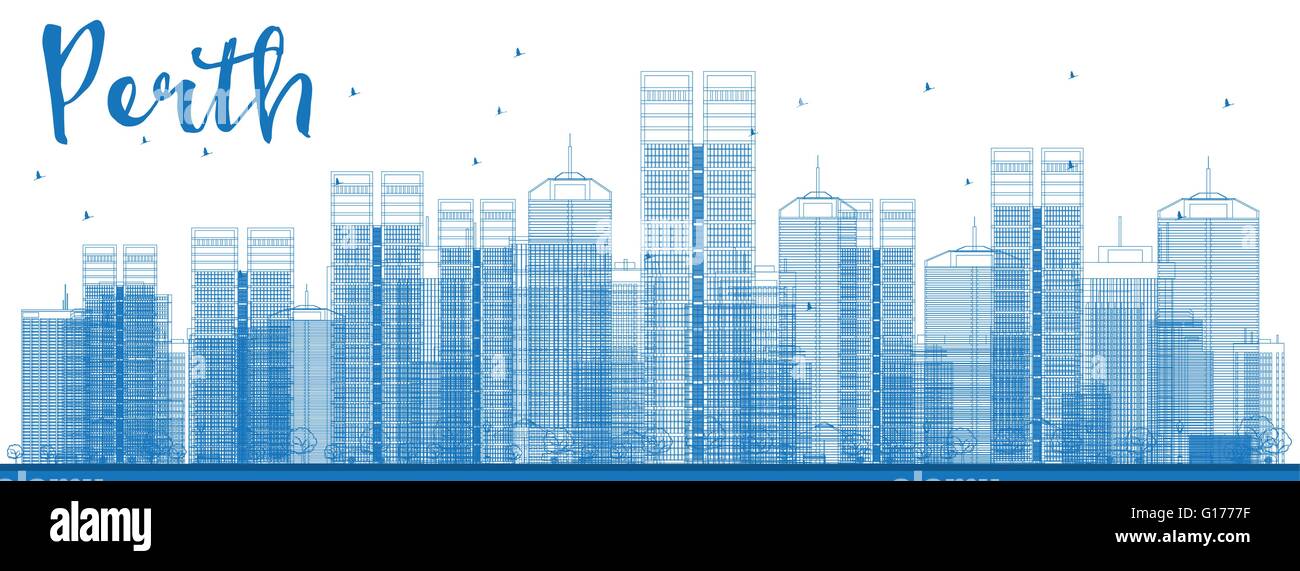 Perth skyline with blue buildings. Vector illustration. Business and ...