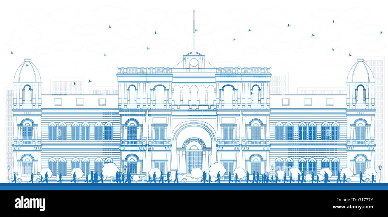 Outline university or college building in classic style. Vector ...