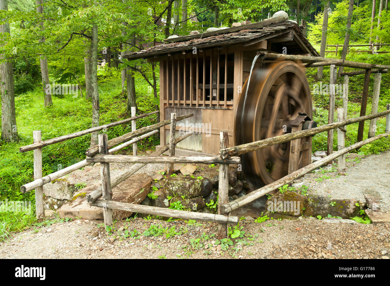 Antique japanese water mill in Hida no sato skansen, Japan Stock Photo ...