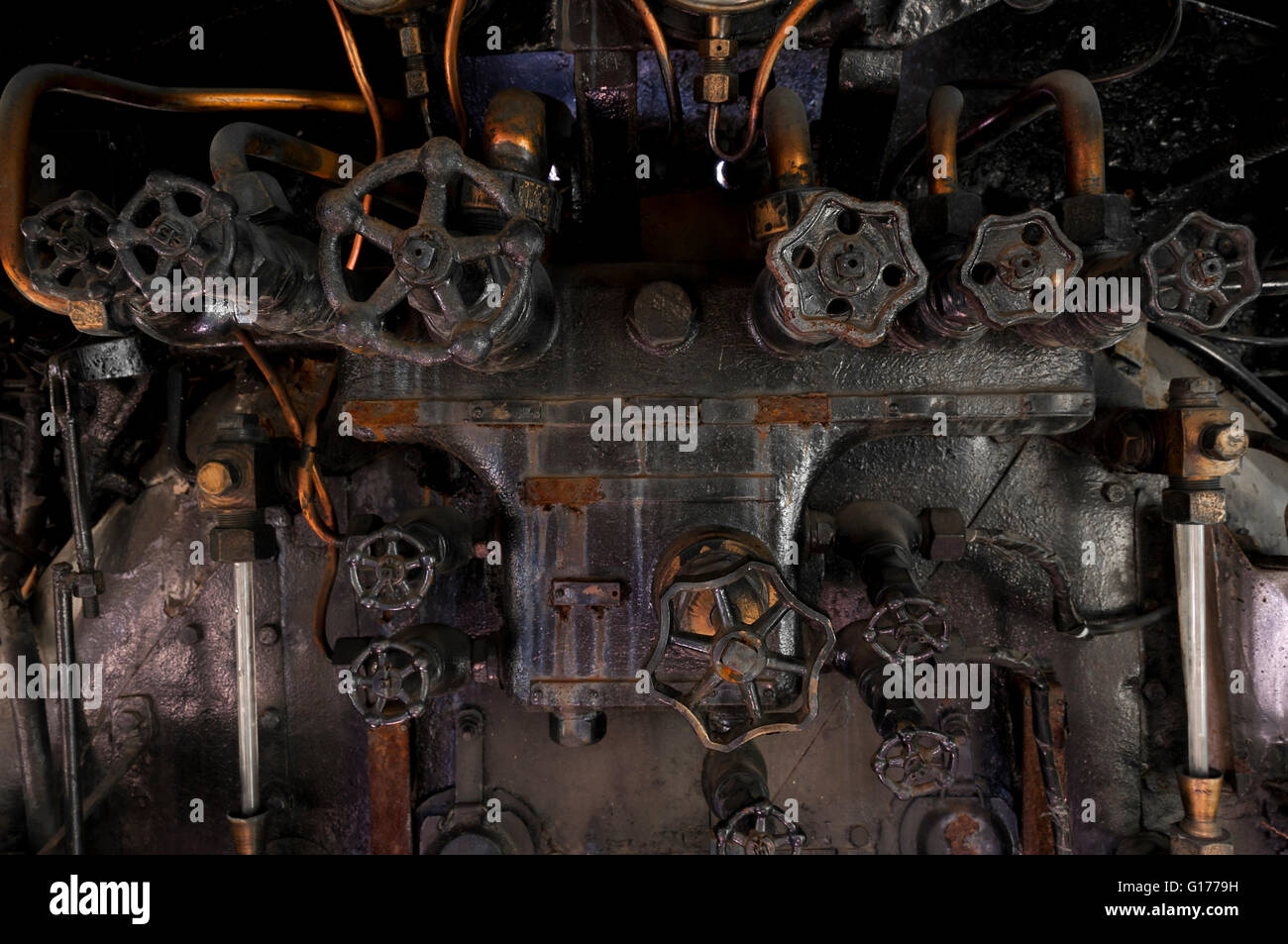 Antique steam locomotive metal cockpit knobs Stock Photo - Alamy