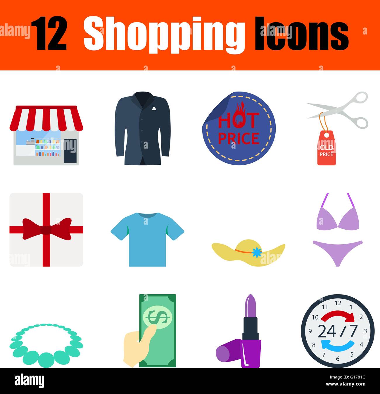 Flat design shopping icon set in ui colors. Vector illustration Stock ...