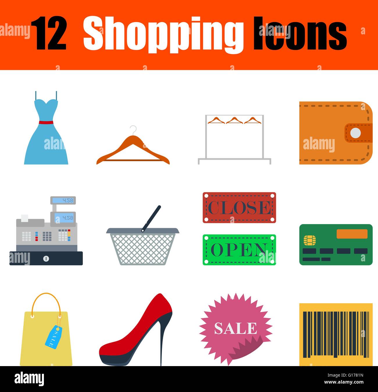 Flat design shopping icon set in ui colors. Vector illustration Stock ...