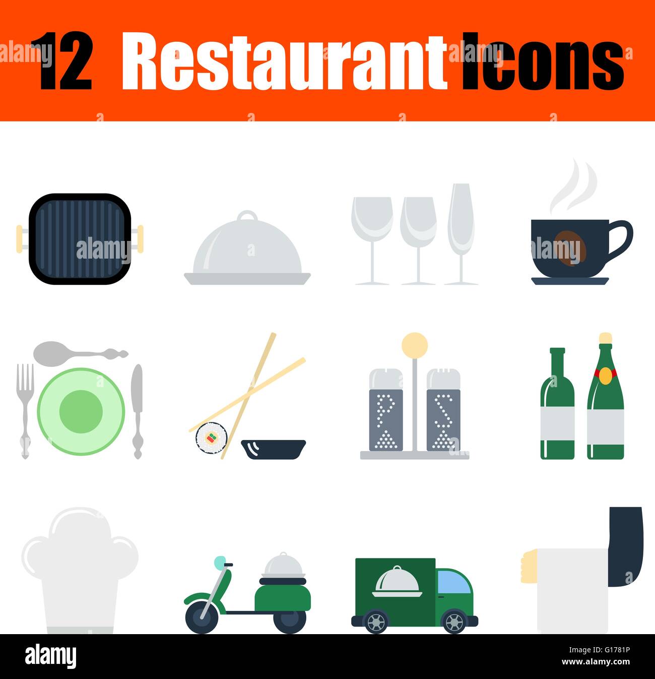 Flat design restaurant icon set in ui colors. Vector illustration Stock ...