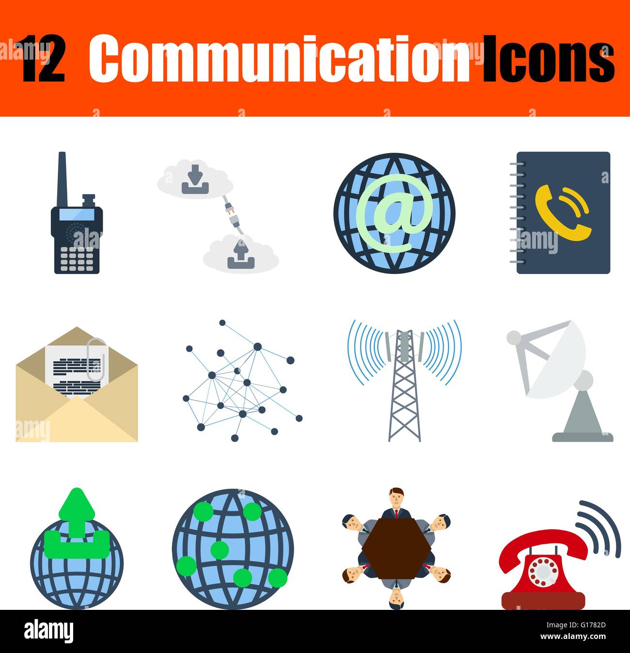 Flat design communication icon set in ui colors. Vector illustration ...