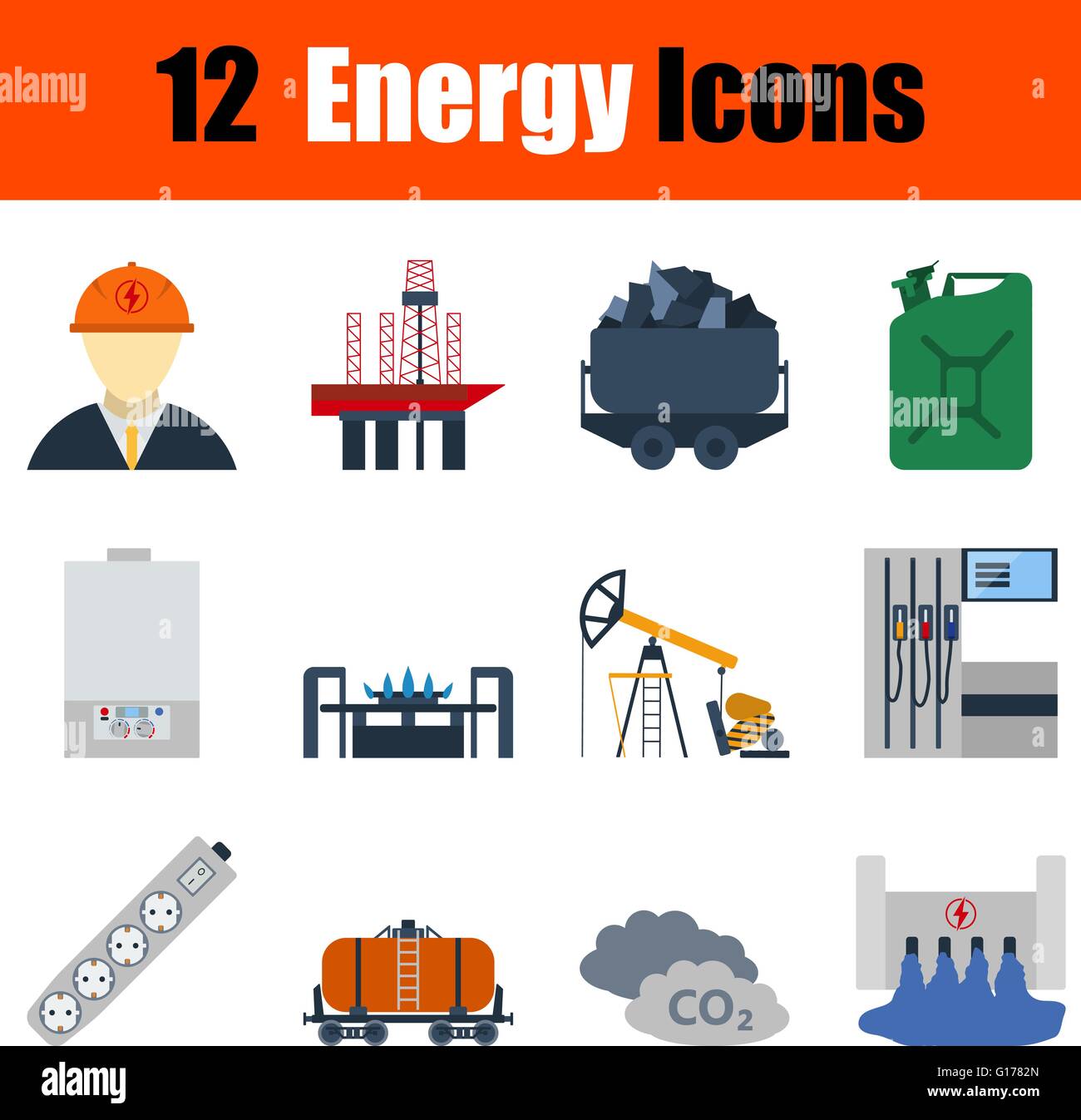 Flat design energy icon set in ui colors. Vector illustration Stock ...