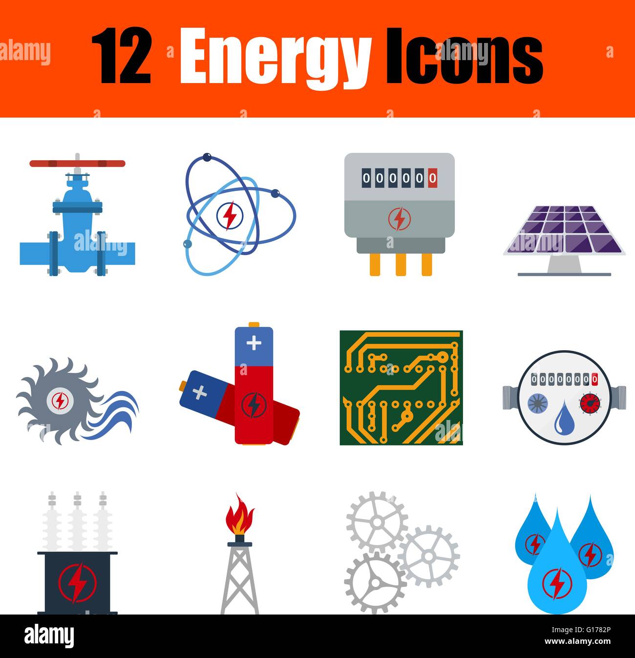 Flat design energy icon set in ui colors. Vector illustration Stock ...