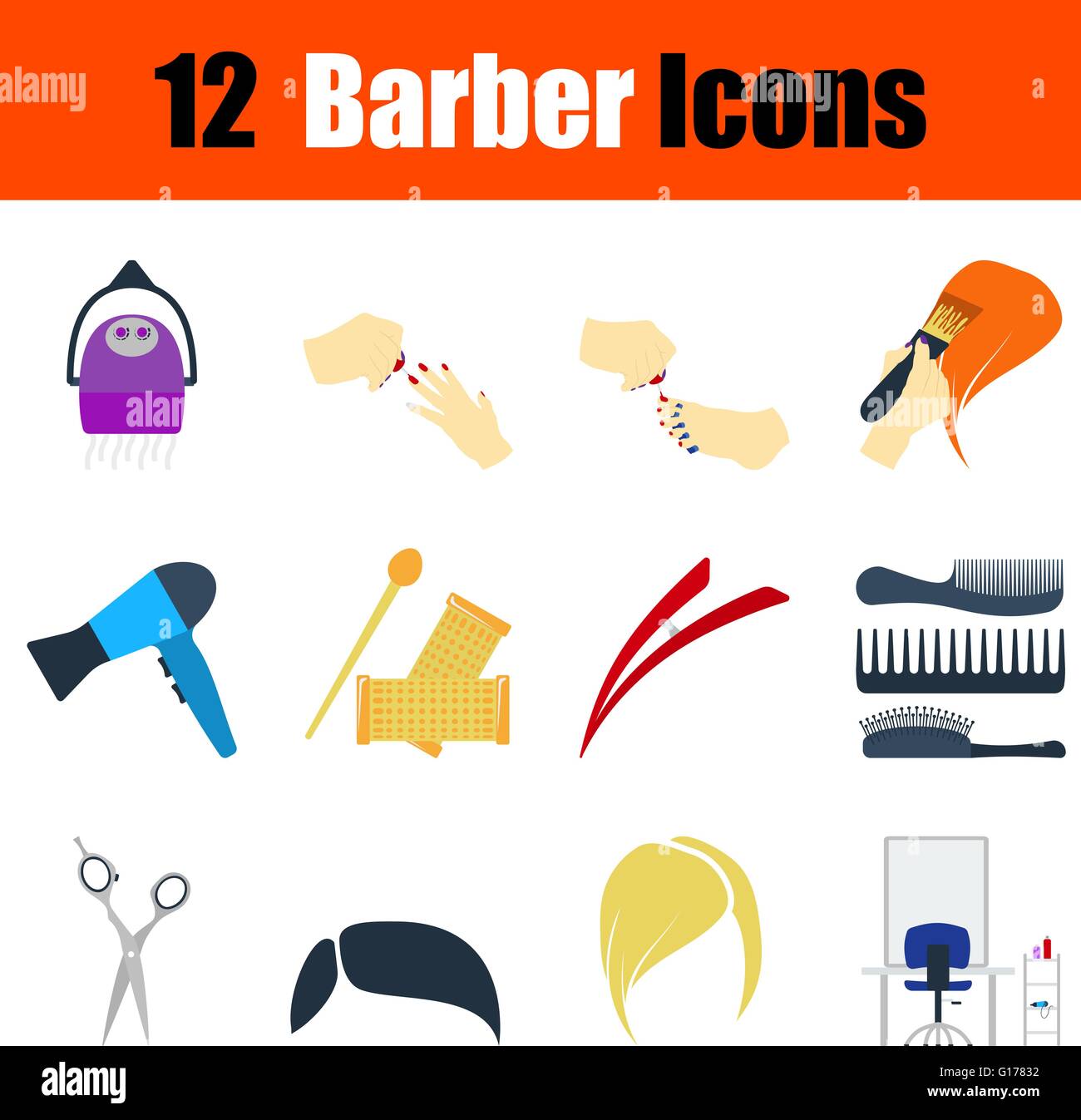 Flat design barber icon set in ui colors. Vector illustration Stock ...