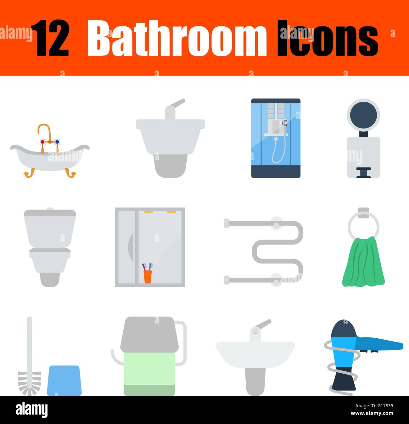 Flat design bathroom icon set in ui colors. Vector illustration Stock ...