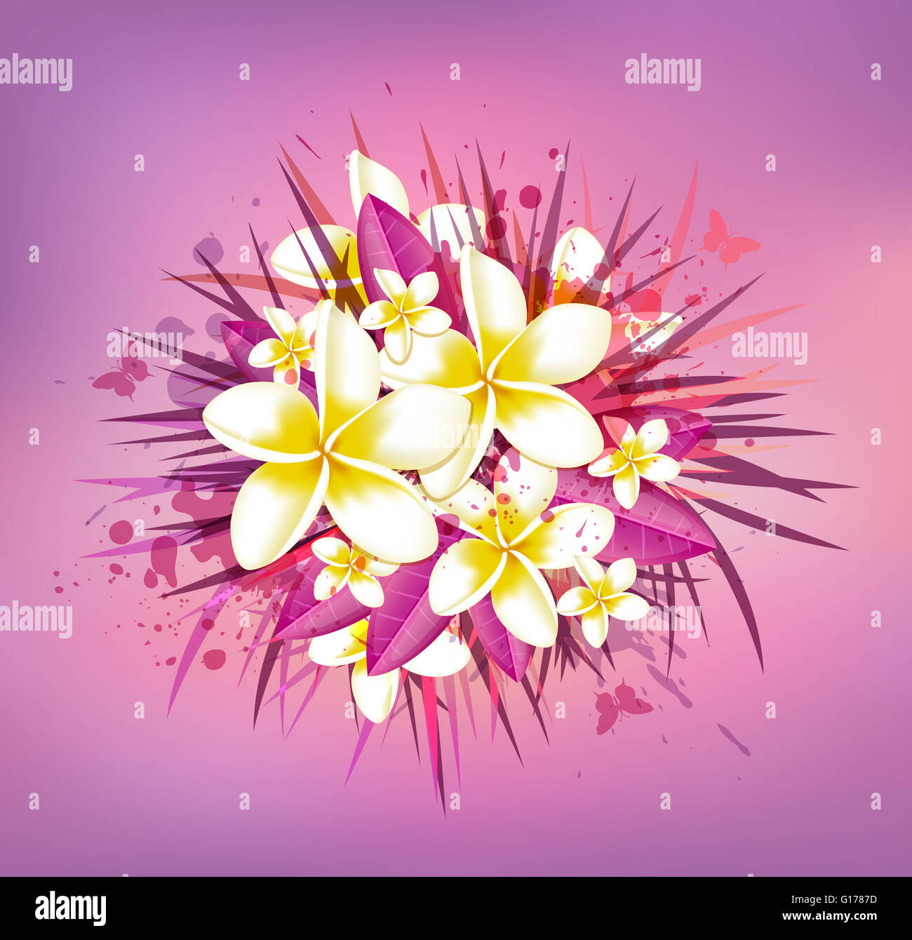 Abstract floral background with tropical flowers. Bouquet of tropical ...