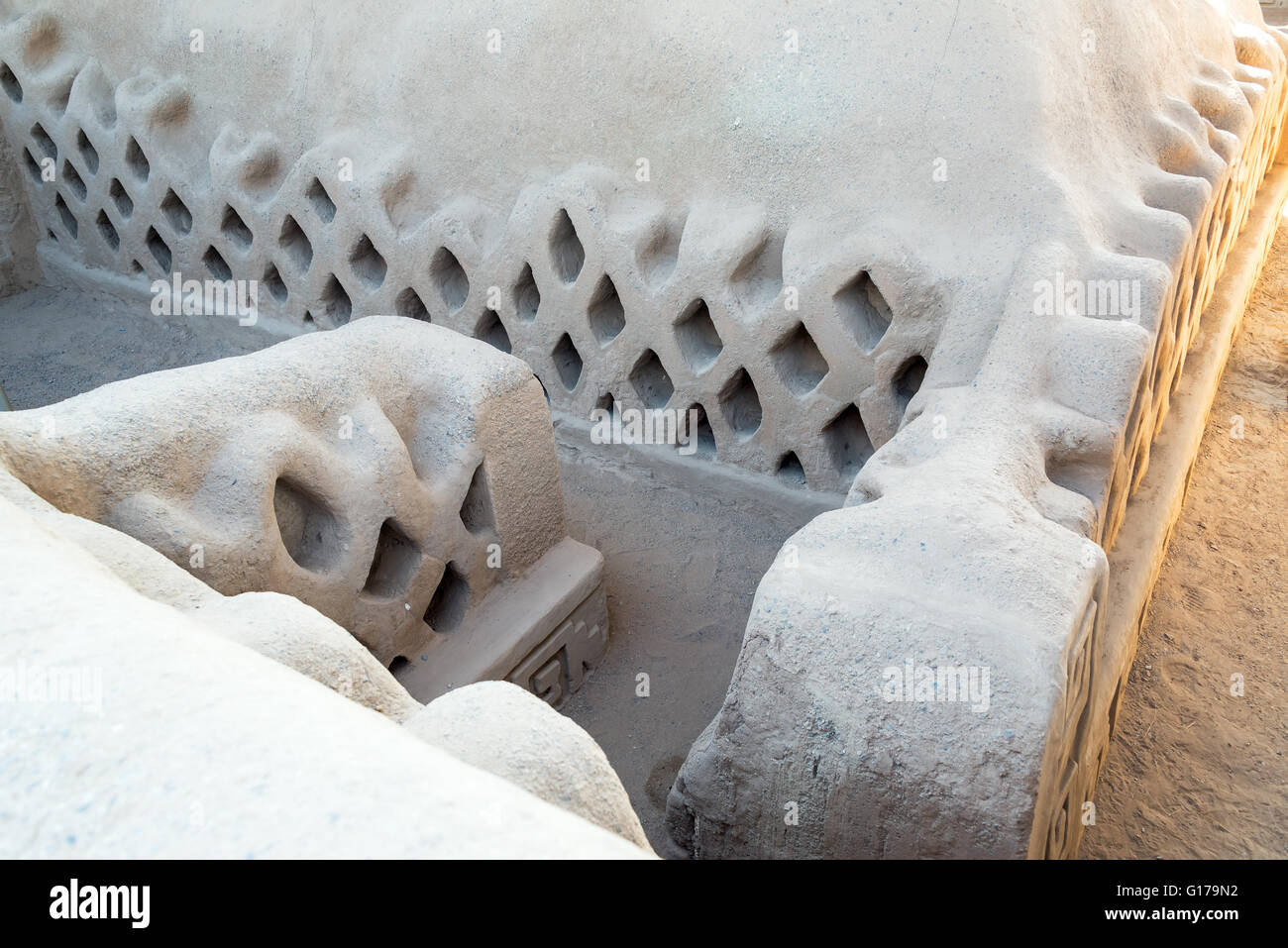View of ancient adobe architecture in Chan Chan in Trujillo, Peru Stock ...