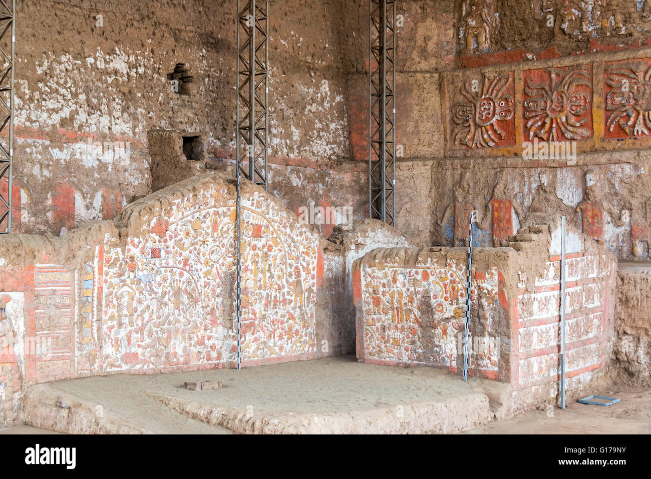 Ancient colorful mural in Huaca de la Luna in Trujillo, Peru Stock ...