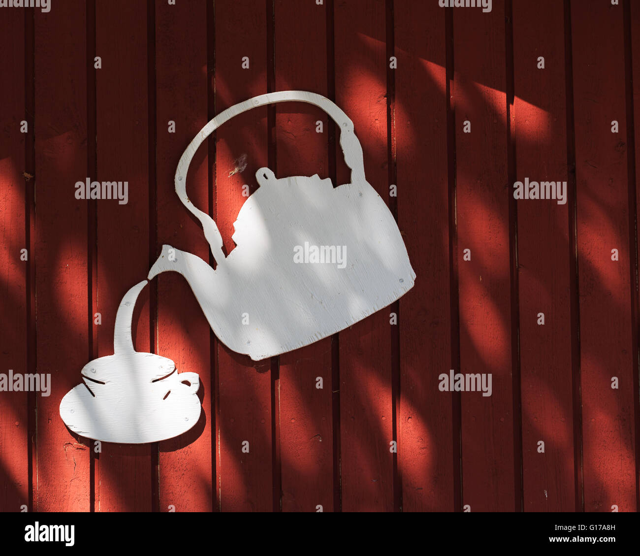 Wall sign with pot and coffee cup Stock Photo - Alamy