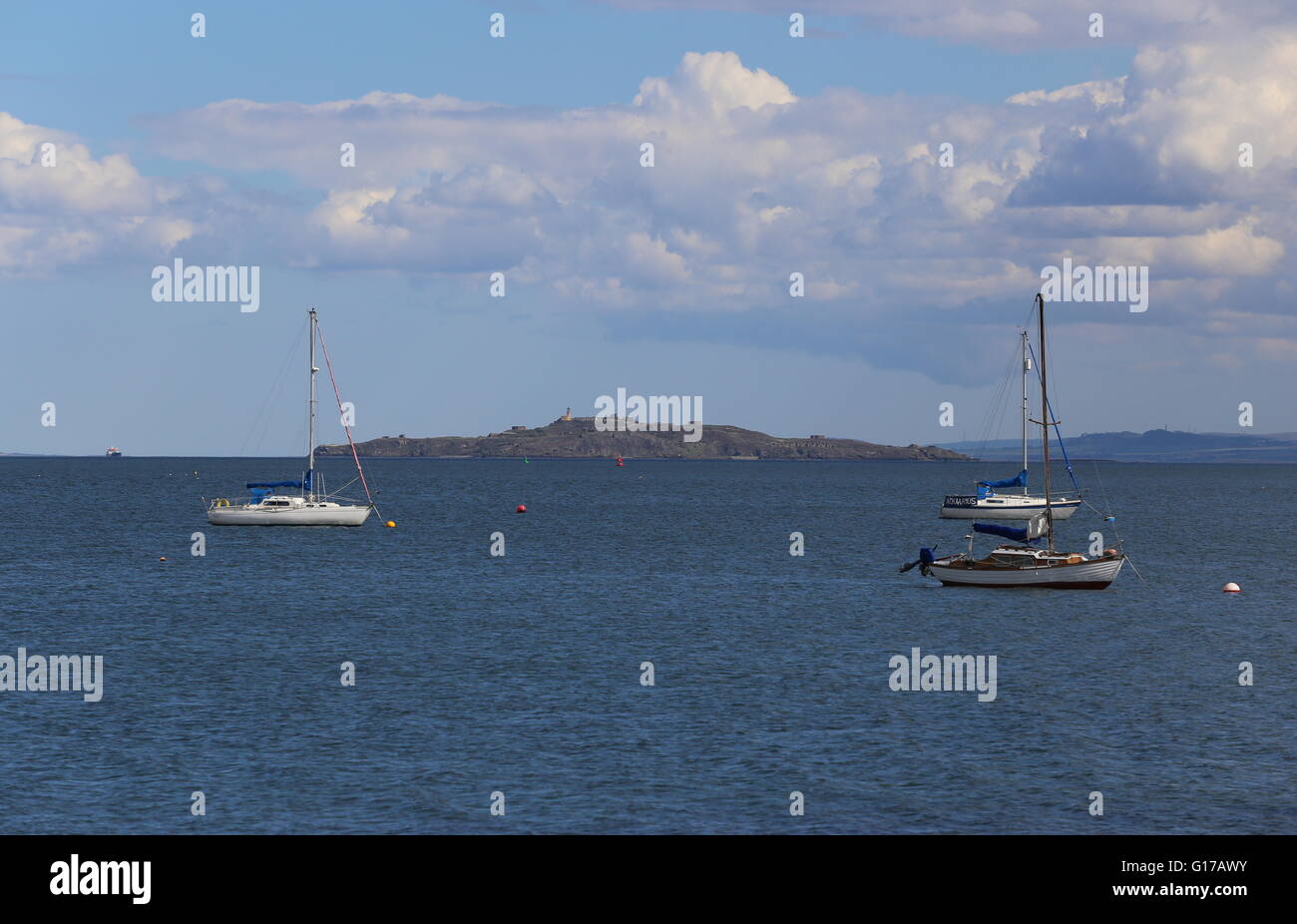 Yachts and Island of Inchkeith in Firth of Forth Scotland April 2016 ...