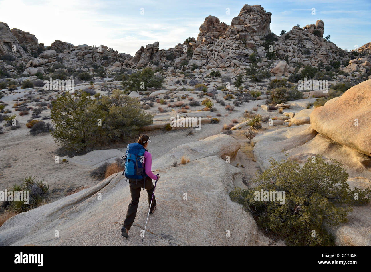 Hiker exploring Mojave Desert, Joshua Tree National Park, California ...
