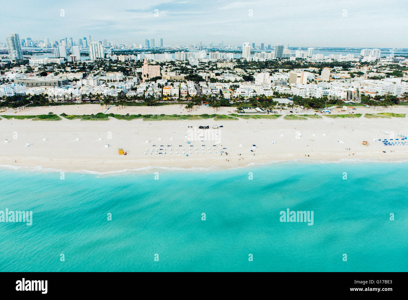 Aerial view of South beach and cityscape, Miami, Florida, USA Stock ...