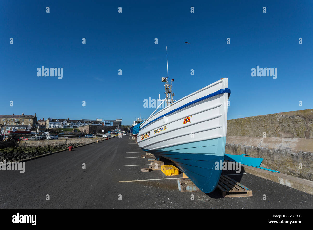Boat Undergoing Maintenance at Seahouses Harbour Stock Photo - Alamy