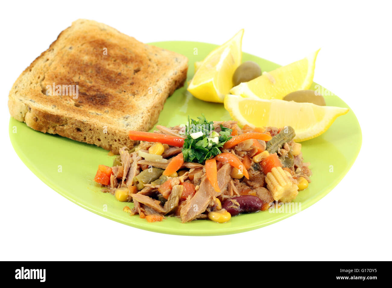 tuna fish with salad and lemon Stock Photo - Alamy