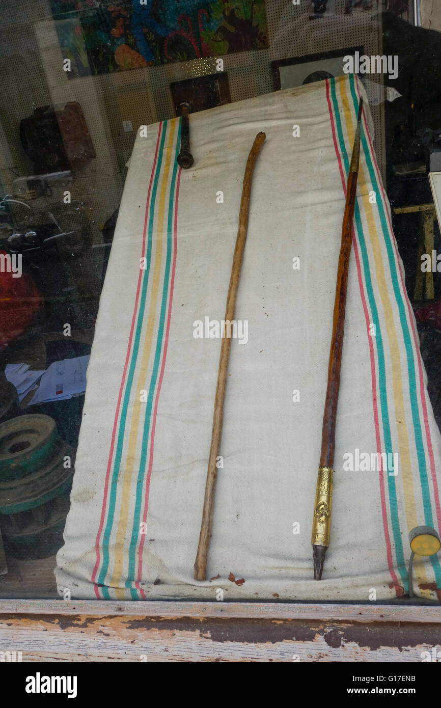 Shop window selling Makilas, makhilas, traditional Basque walking stick ...