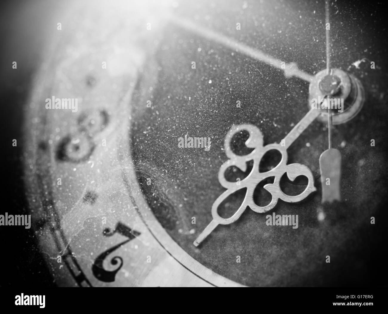 Vintage grunge clock face with vintage roman numerals, black and white ...