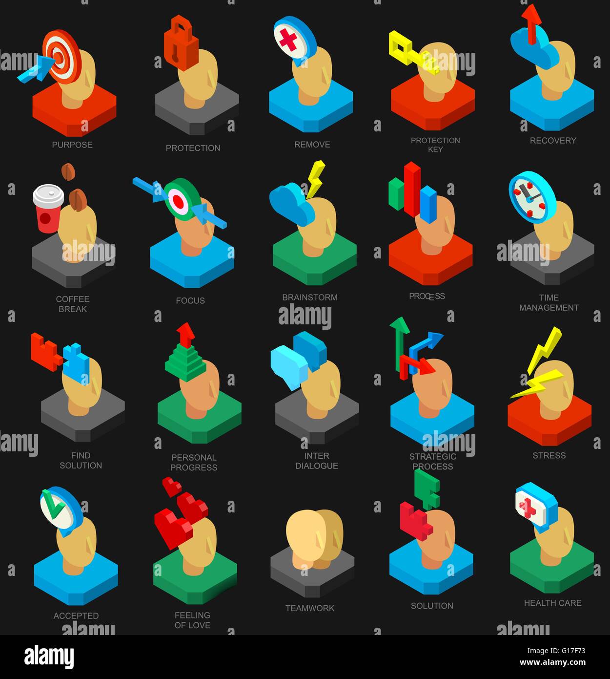 Isometric icons collection of human brain process Stock Vector Image ...