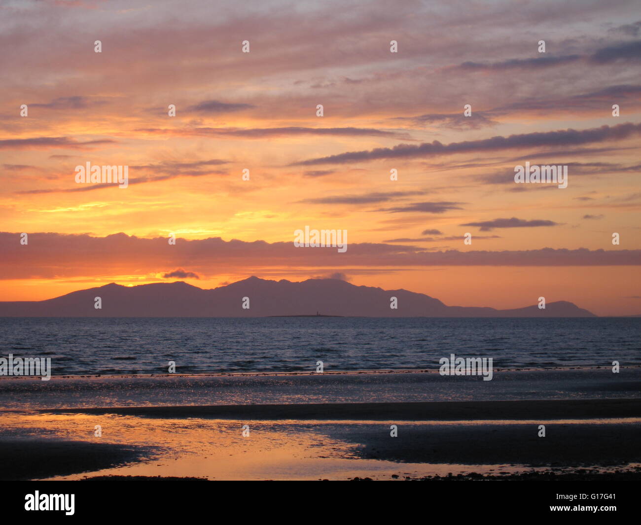 Sunset over the Island of Arran and the Firth of Clyde, taken from ...