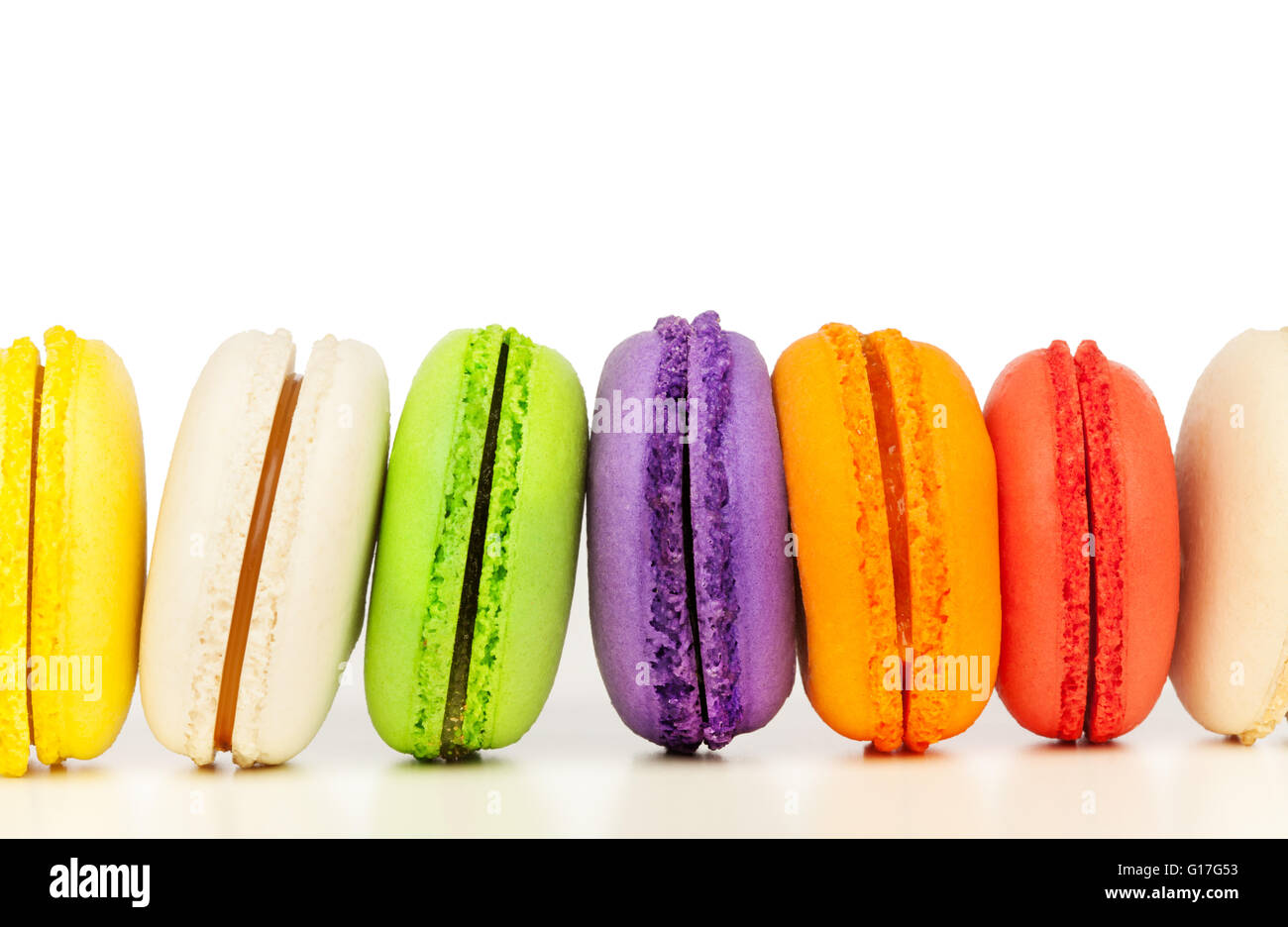 Colorful macarons isolated on white background Stock Photo - Alamy