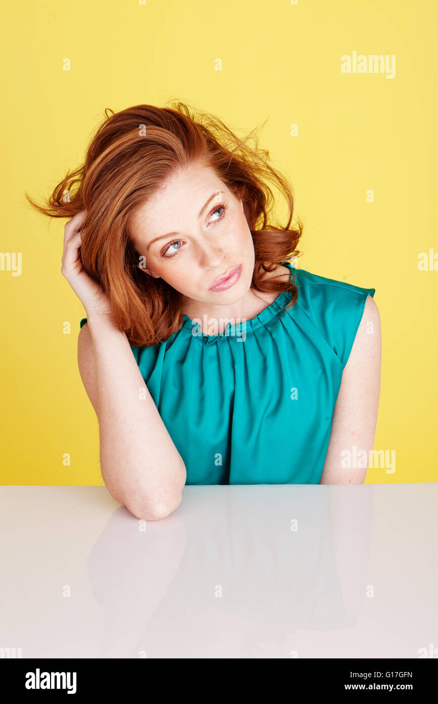 Distracted Woman Looking At Ceiling Stock Photo - Alamy