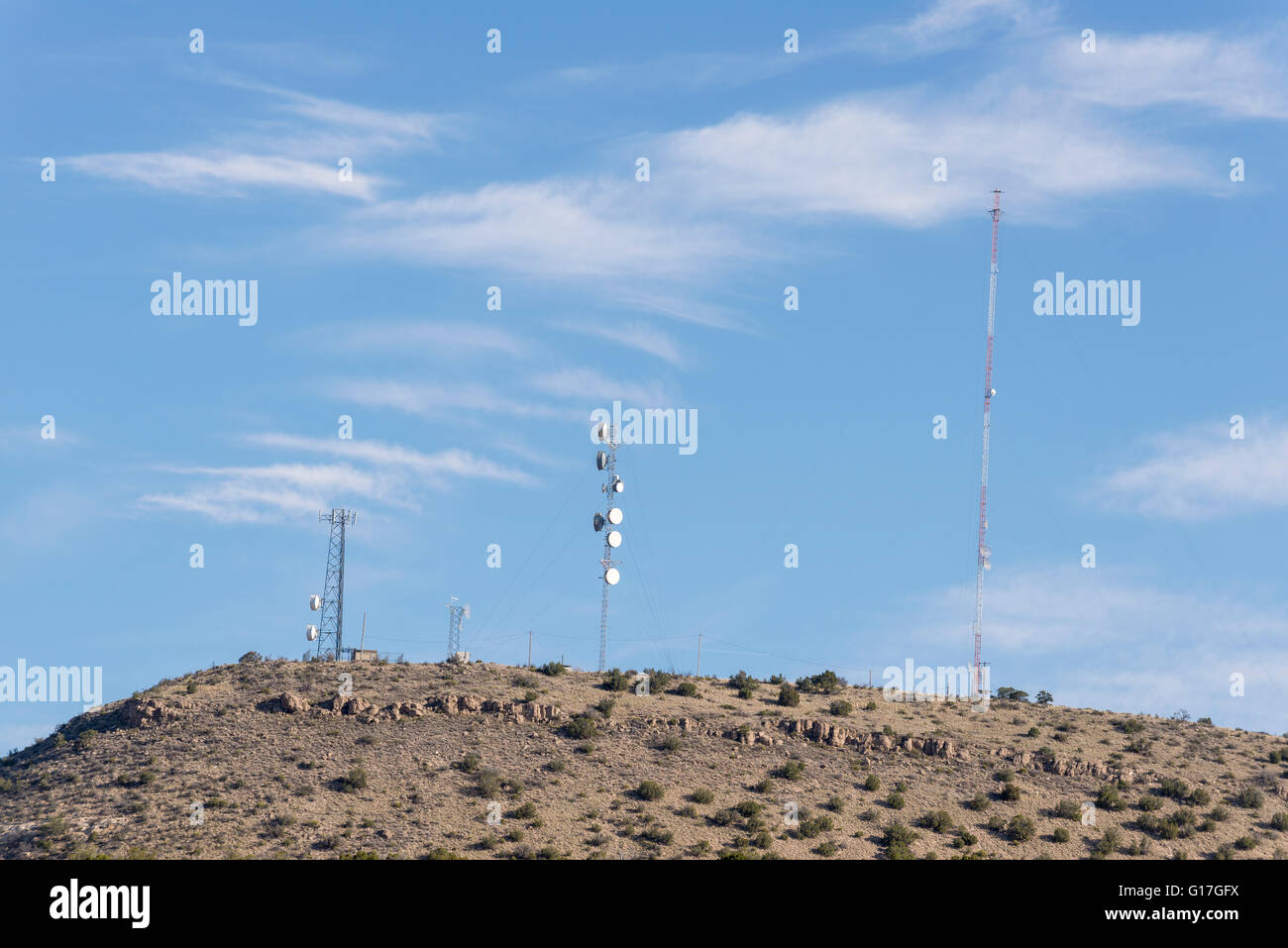 Communication towers on a peak in Central New Mexico Stock Photo - Alamy