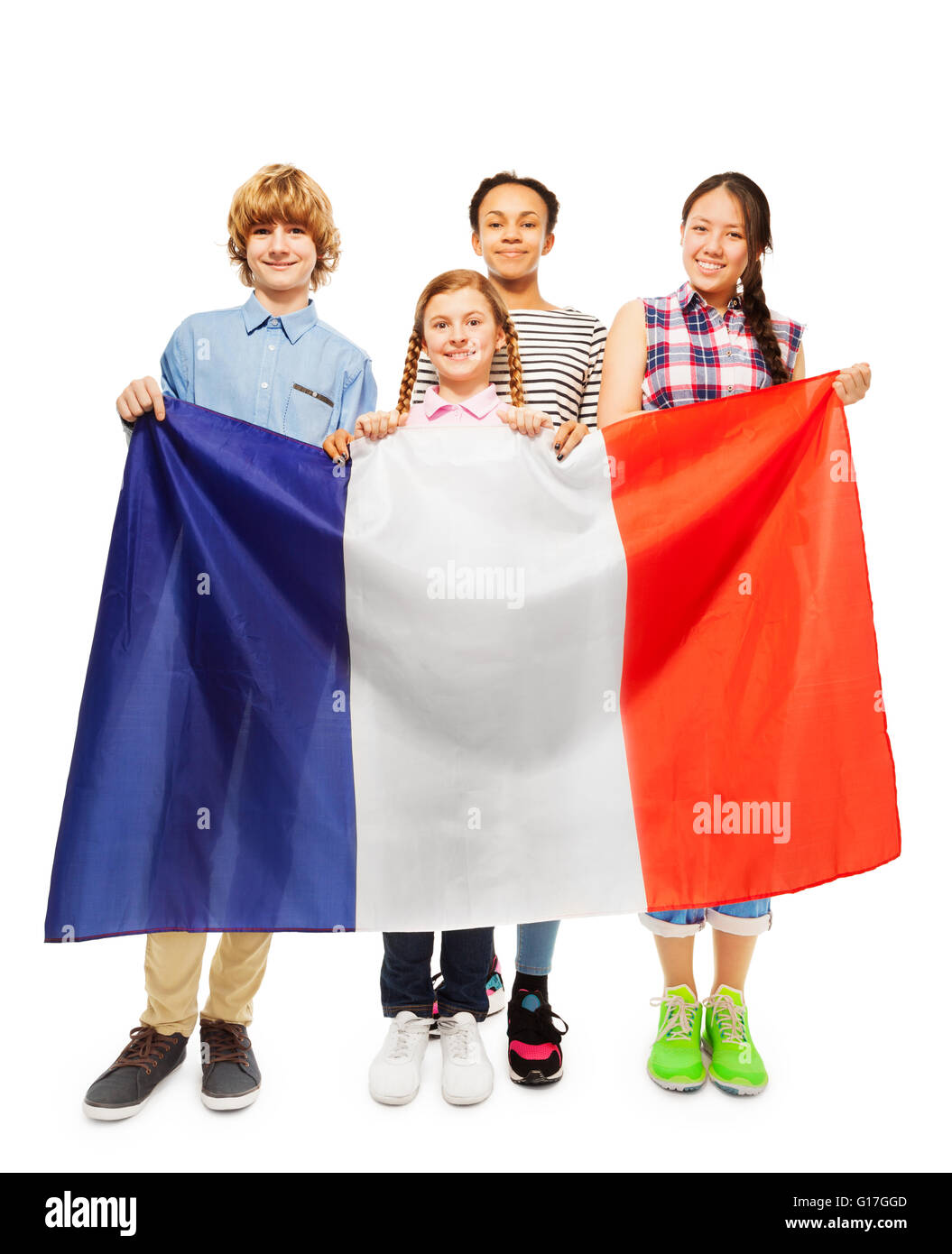 Four smiling multiethnic students from France Stock Photo - Alamy
