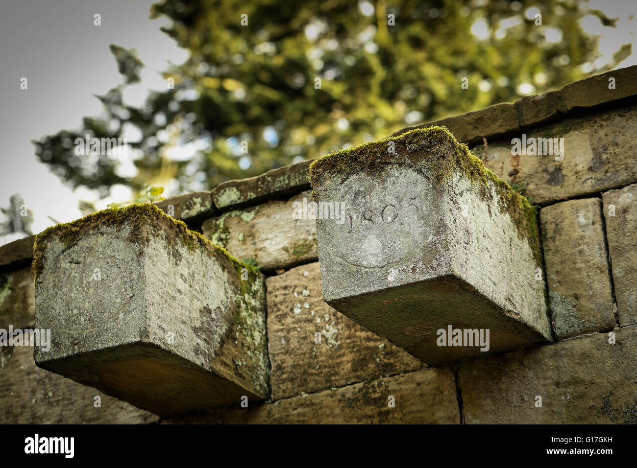 Old mossy stone beams out of the wall Stock Photo - Alamy