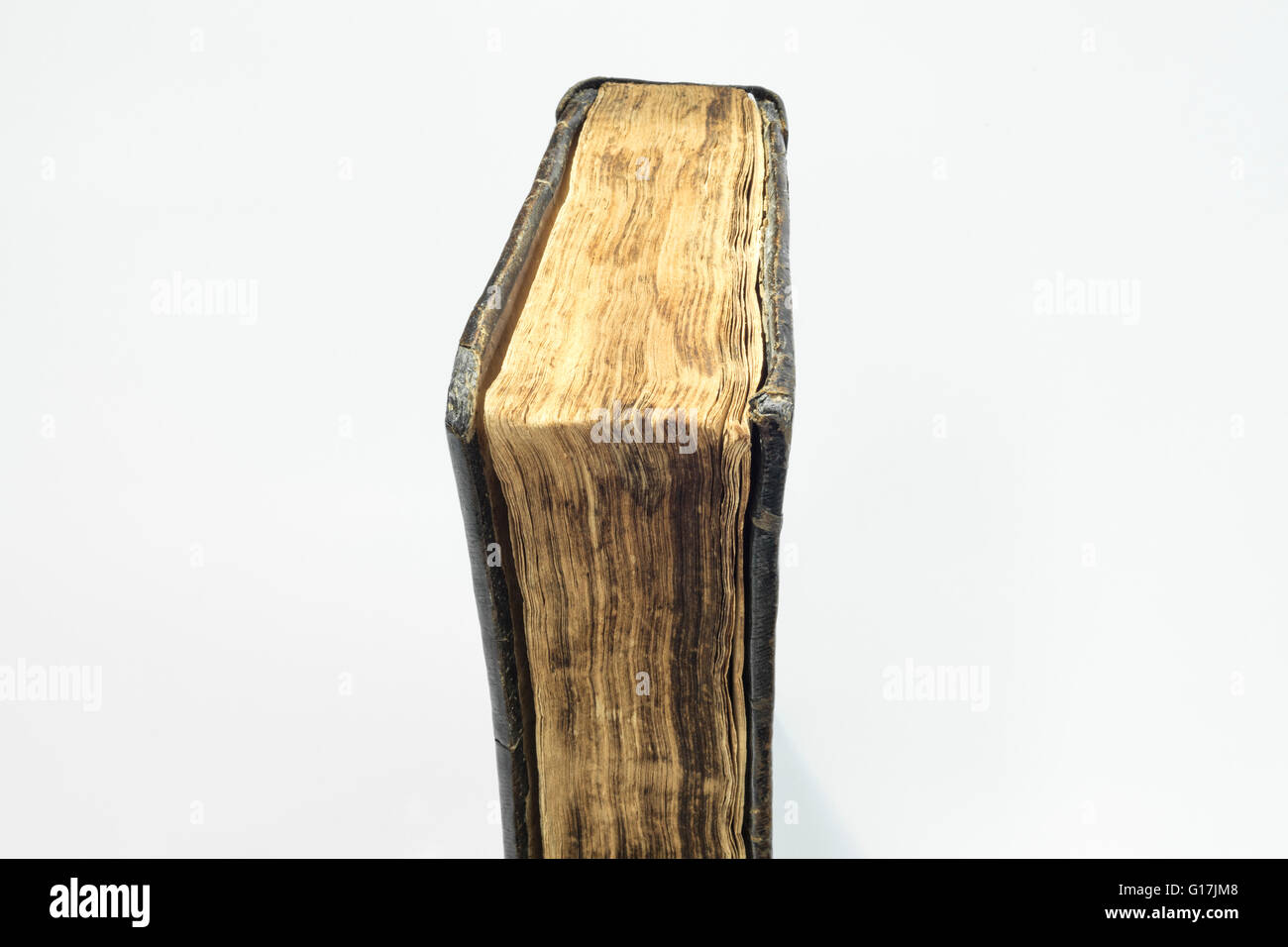 Detail of pages of old ancient book with isolated white background ...
