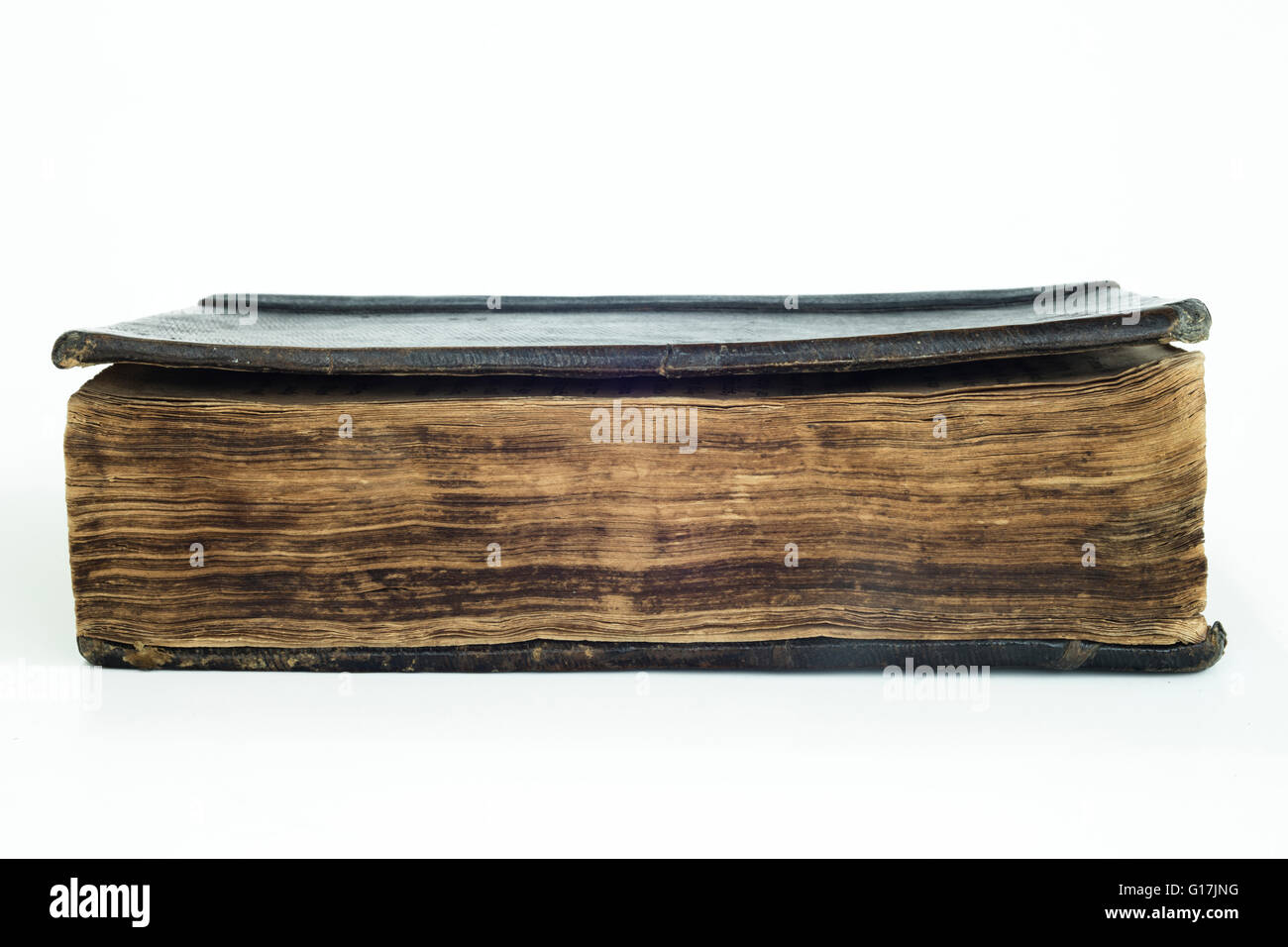 Detail of pages of old ancient book with isolated white background ...