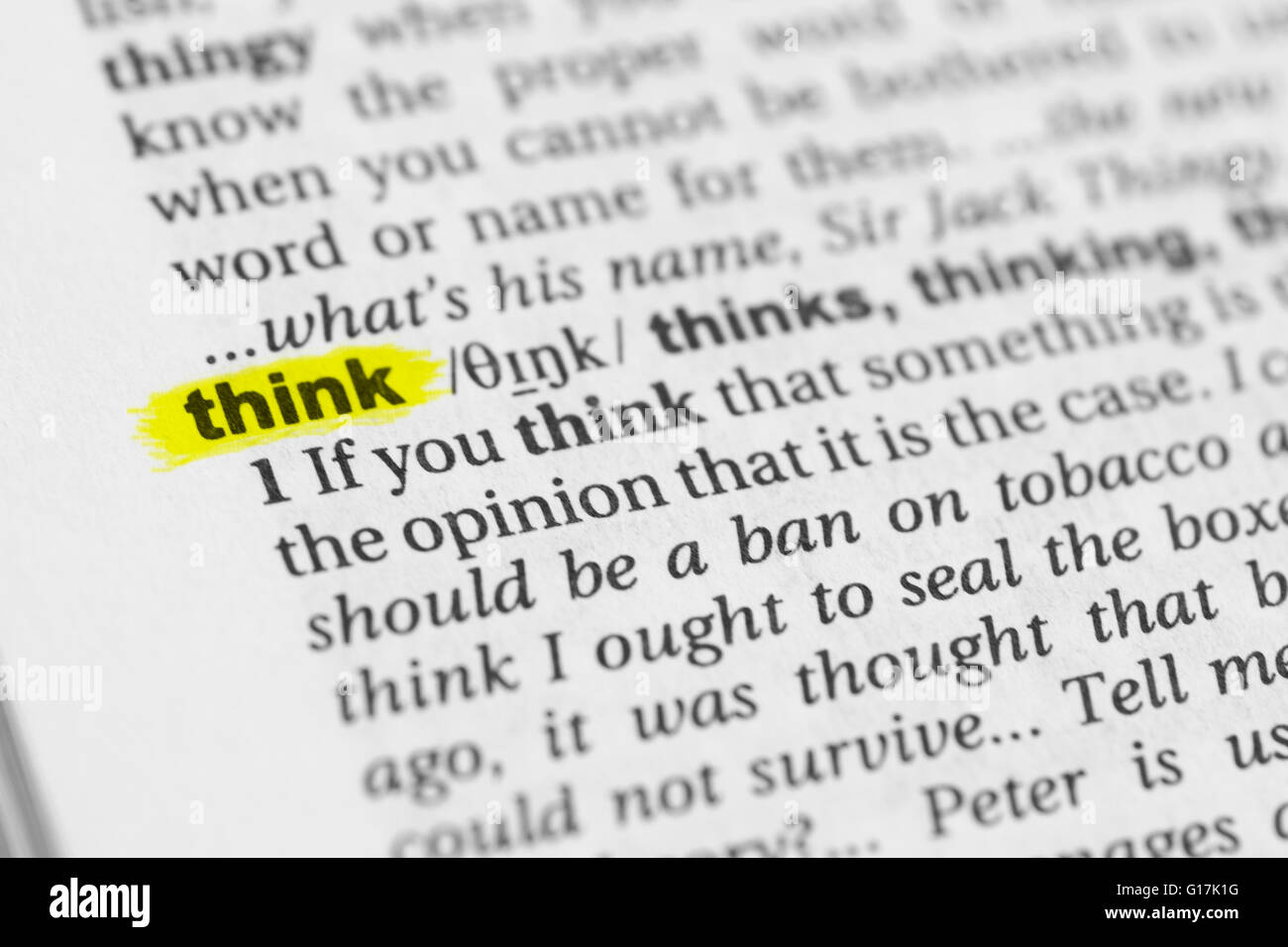 Detail of the english word "think" highlighted and its definition from ...