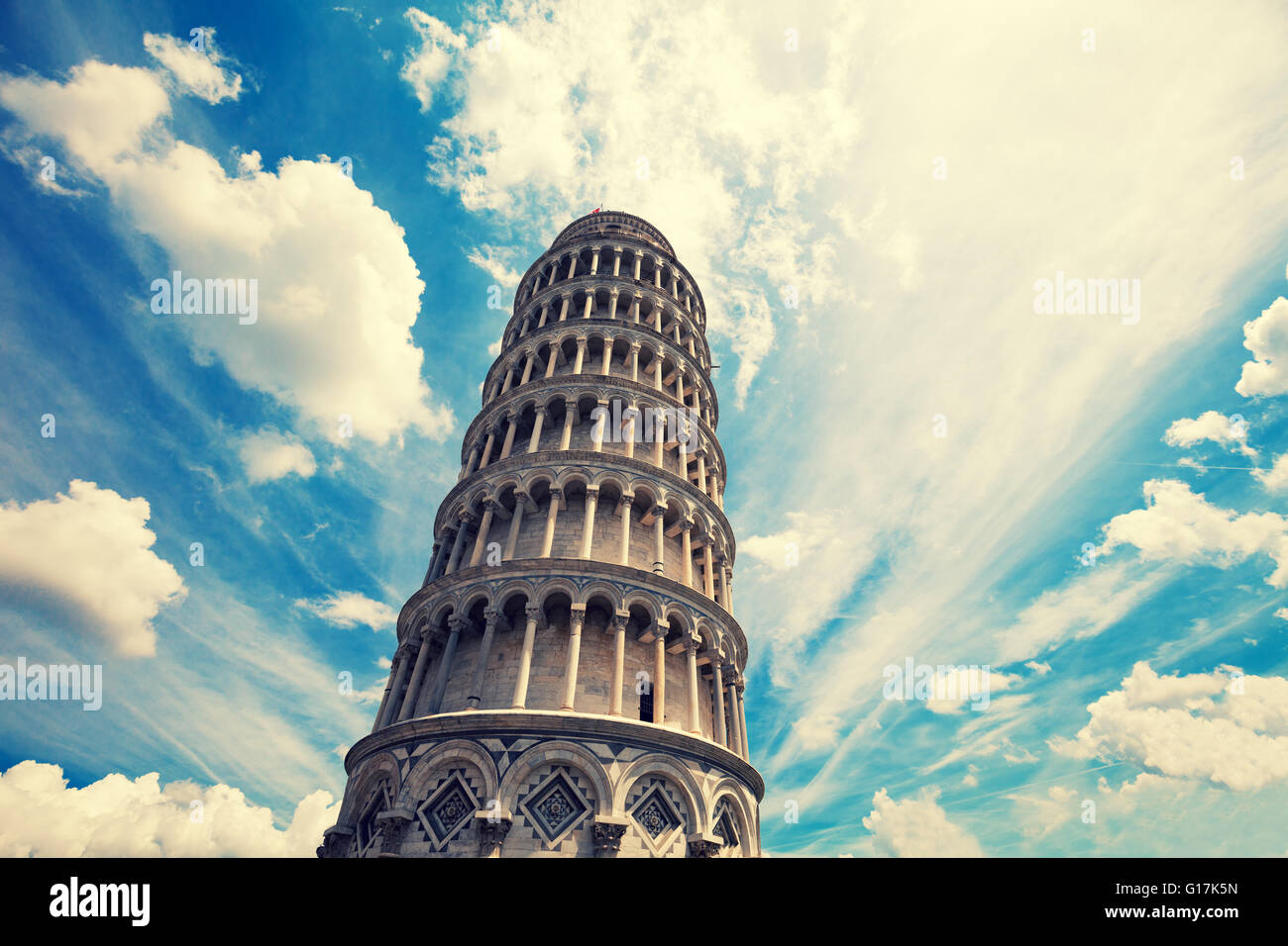 The Leaning Tower against blue cloudy sky, Pisa, Italy, Europe Stock ...