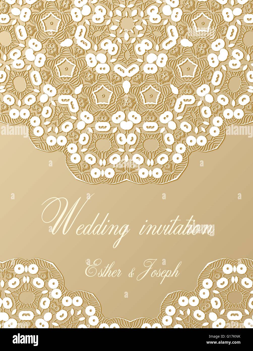 Wedding invitation decorated with white lace, vector background divider ...