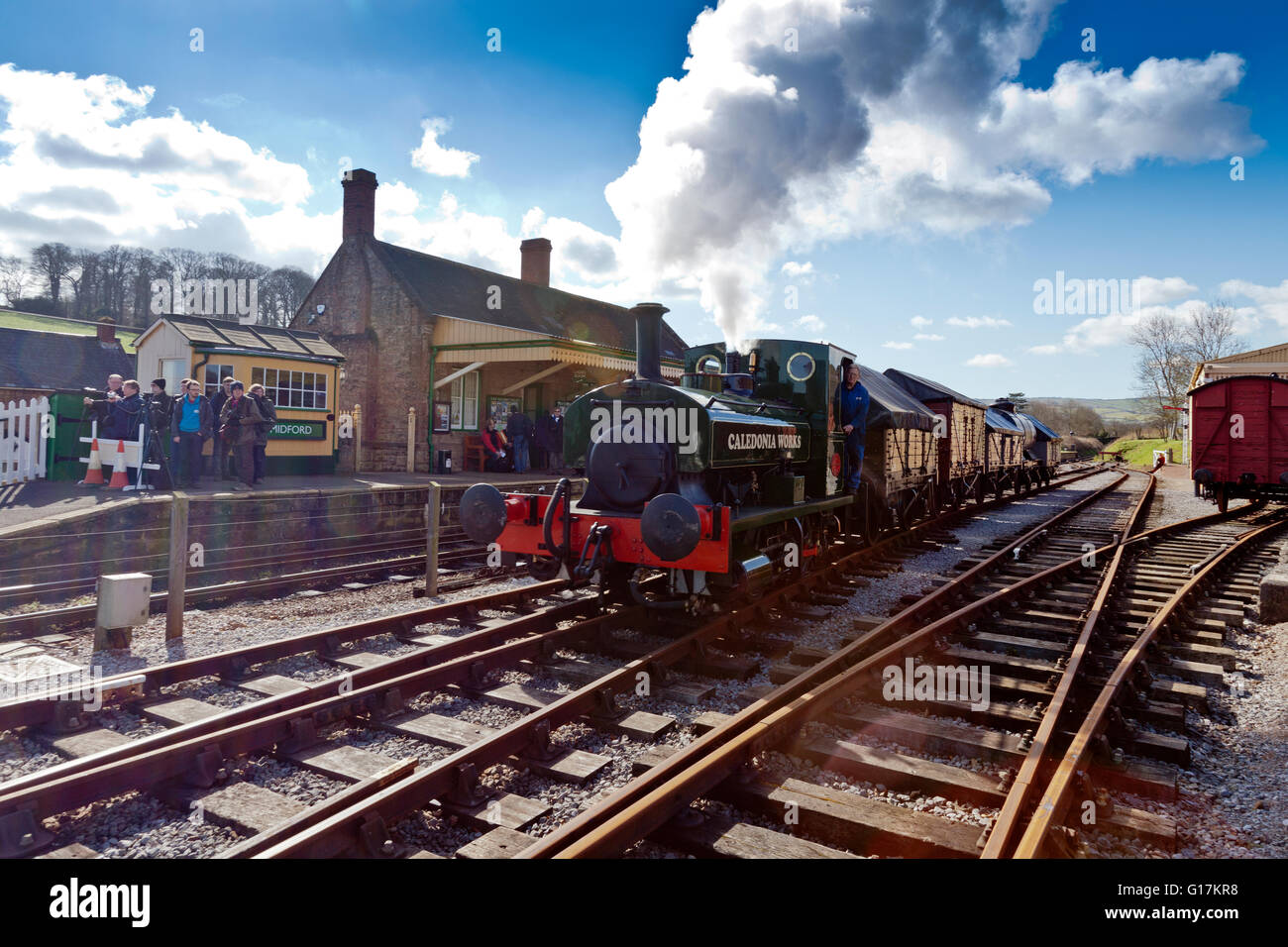 A former industrial 0-4-0 tank engine shunting in the goods yard at ...