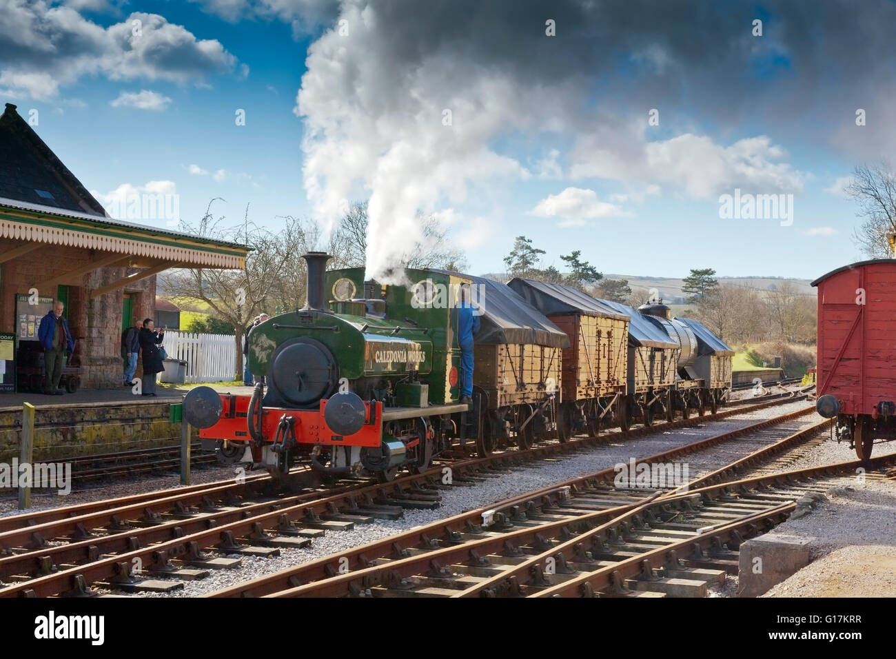 A former industrial 0-4-0 tank engine shunting in the goods yard at ...