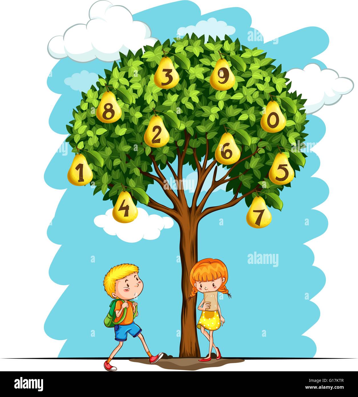 Children and pear tree with numbers illustration Stock Vector Image ...