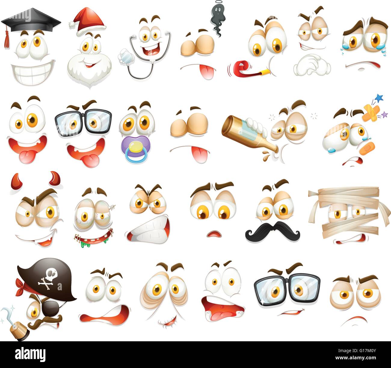 Different facial expressions on white illustration Stock Vector Image ...