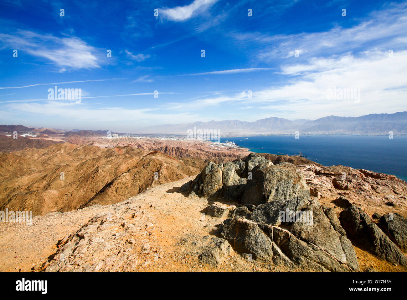 Eilat mountain range with The gulf of Aqaba in background, Israel Stock ...
