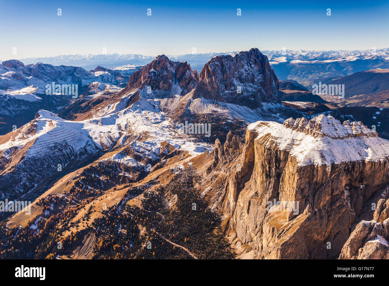 Mountain landscape, Dolomites, Italy taken from helicopter Stock Photo ...