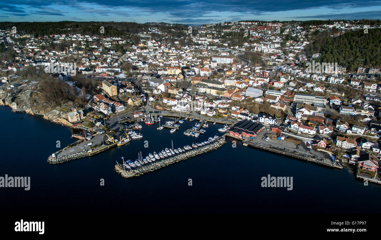 Elevated view of harbour, Drobak, Norway Stock Photo - Alamy