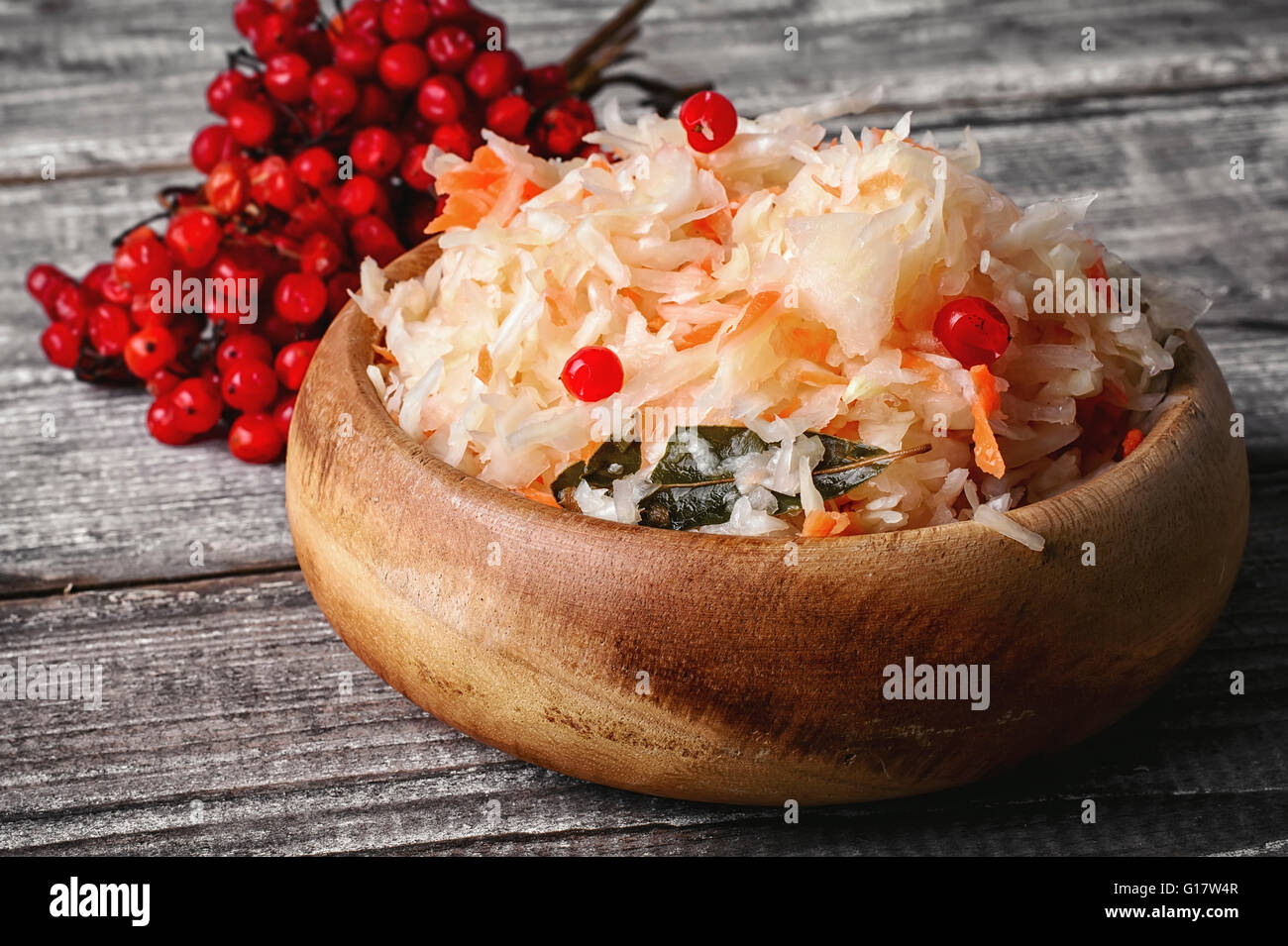 Fermented cabbage with spices in wooden tub in rustic style Stock Photo ...